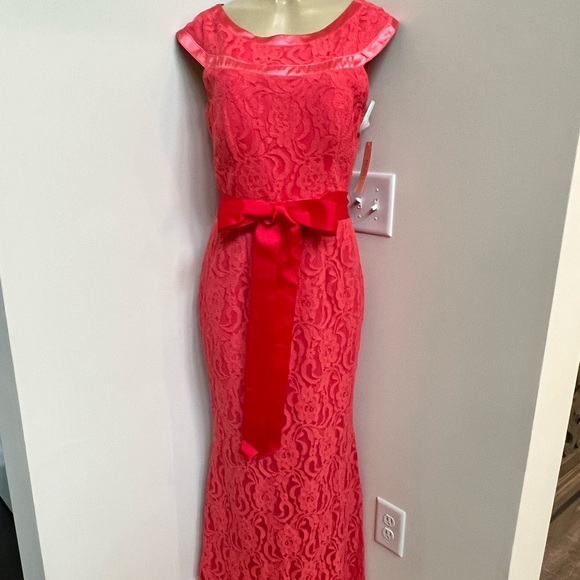 Juno | Dresses | Juno Coral Belted Lace Gown Dress | Poshmark